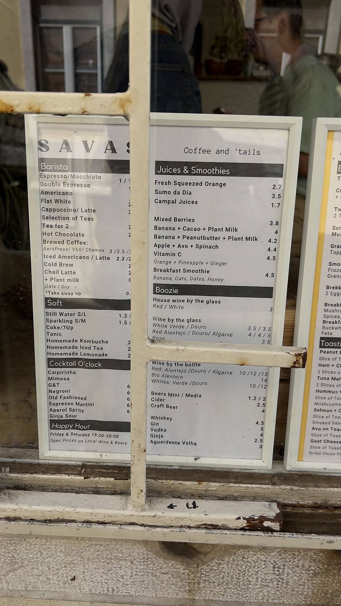 Menu at Savas cafe, Lisbon