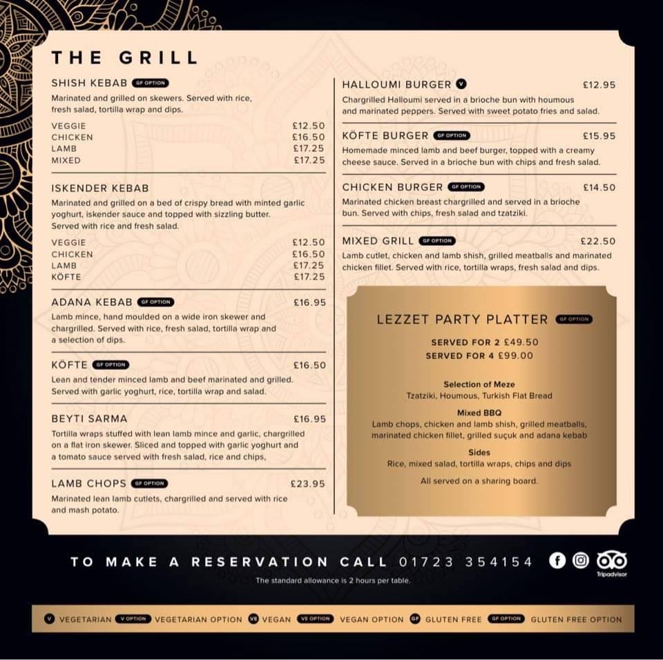 Menu at Lezzet Mediterranean bistro restaurant, Scarborough