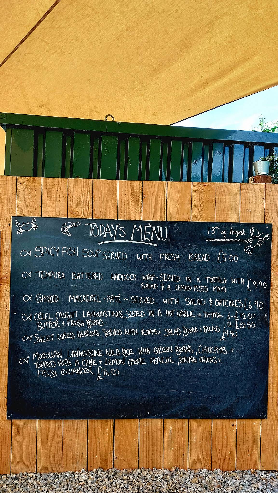 Menu at Seafood Shack restaurant, Ullapool