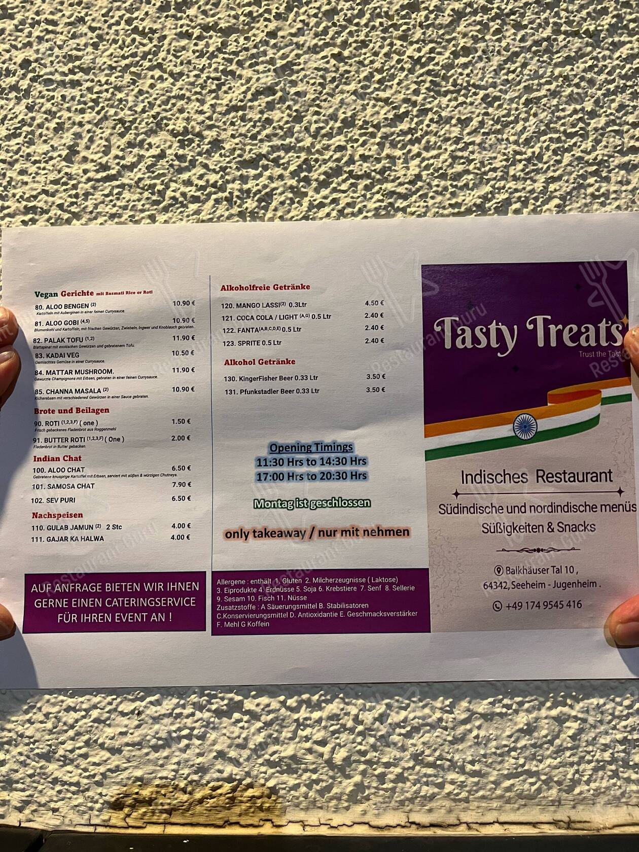 Speisekarte von Tasty Treats restaurant, Seeheim-Jugenheim