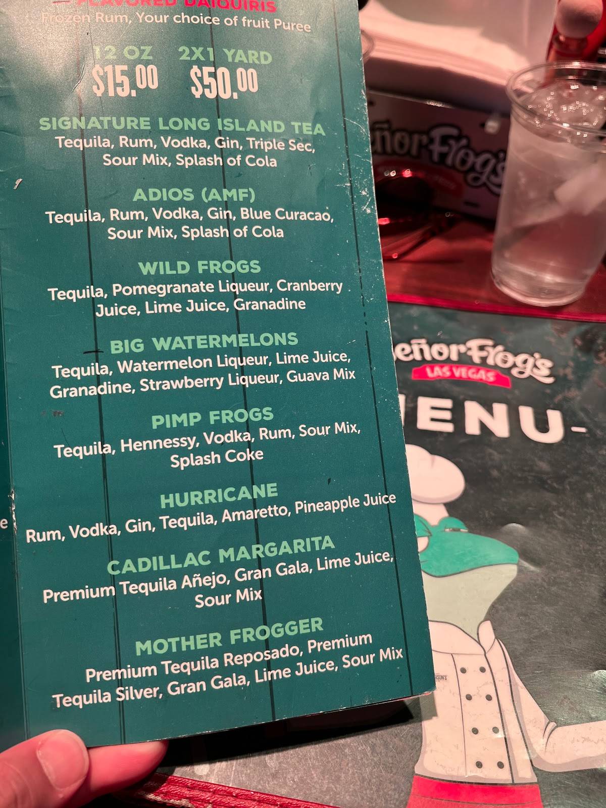 Menu at Señor Frog's pub & bar, Las Vegas, Las Vegas Blvd S
