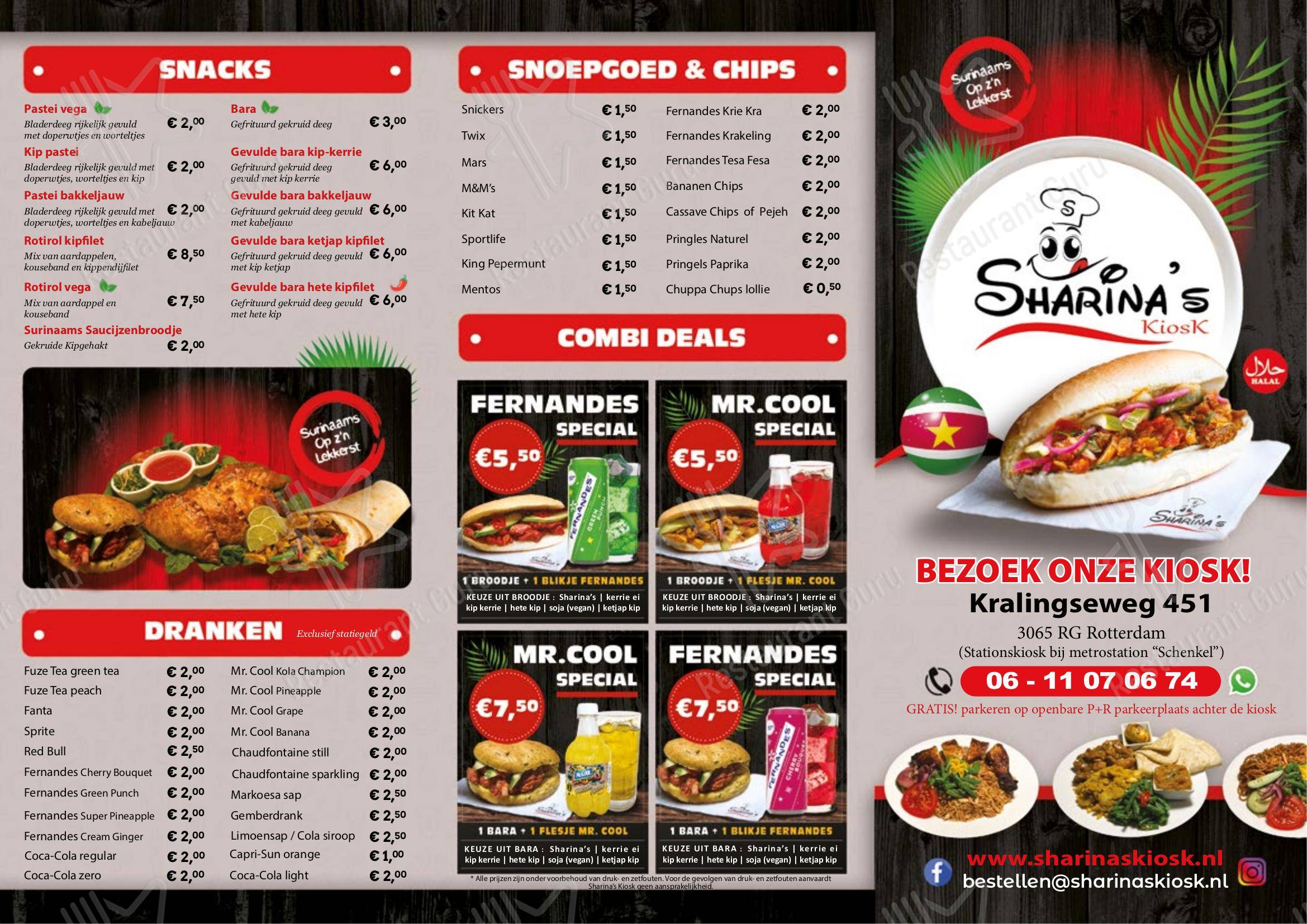 Menu at Sharina's Kiosk, Rotterdam