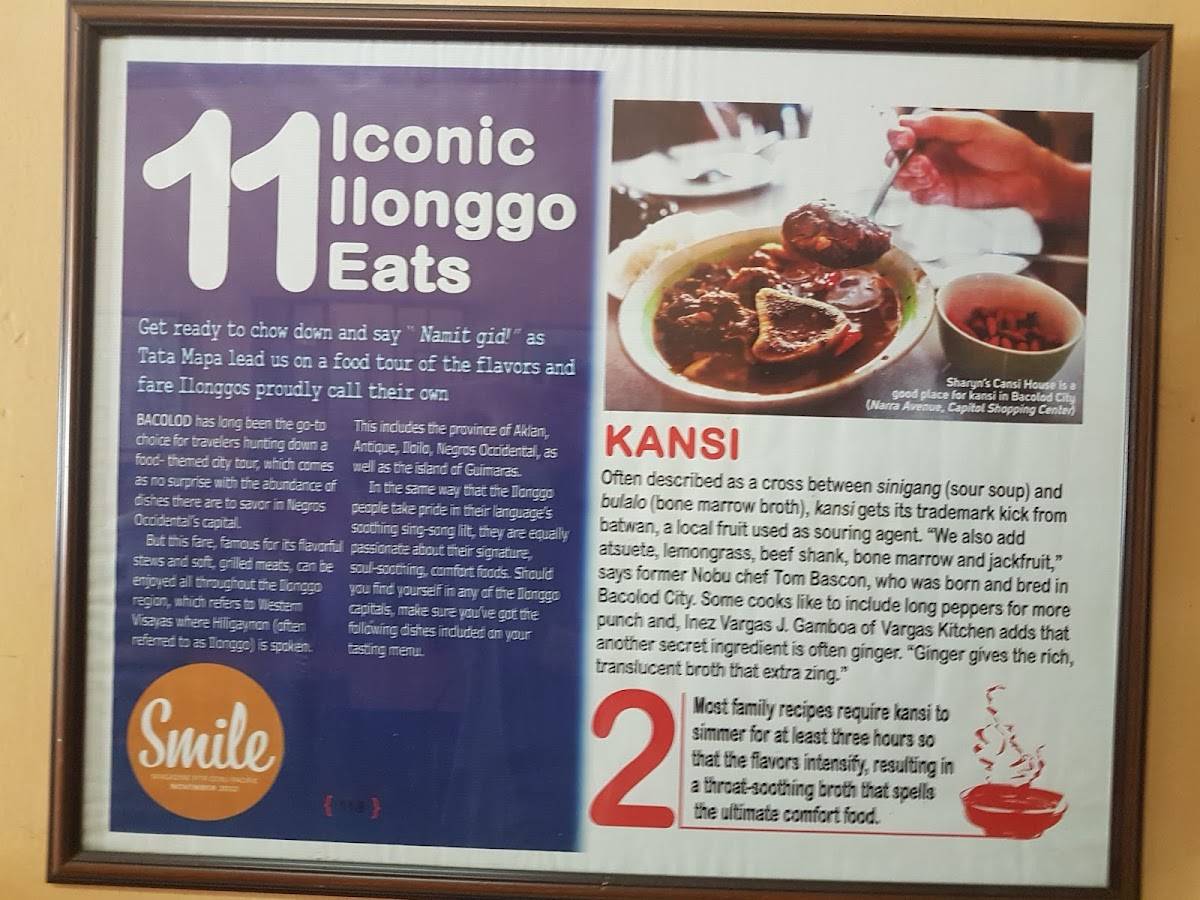 Menu at Sharyn's Cansi House restaurant, Bacolod