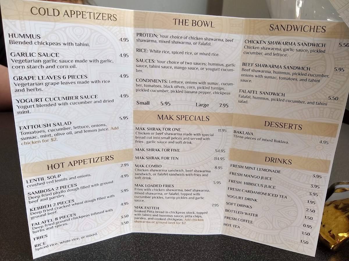 Menu at Shawarma Lounge Inc. restaurant, Southgate