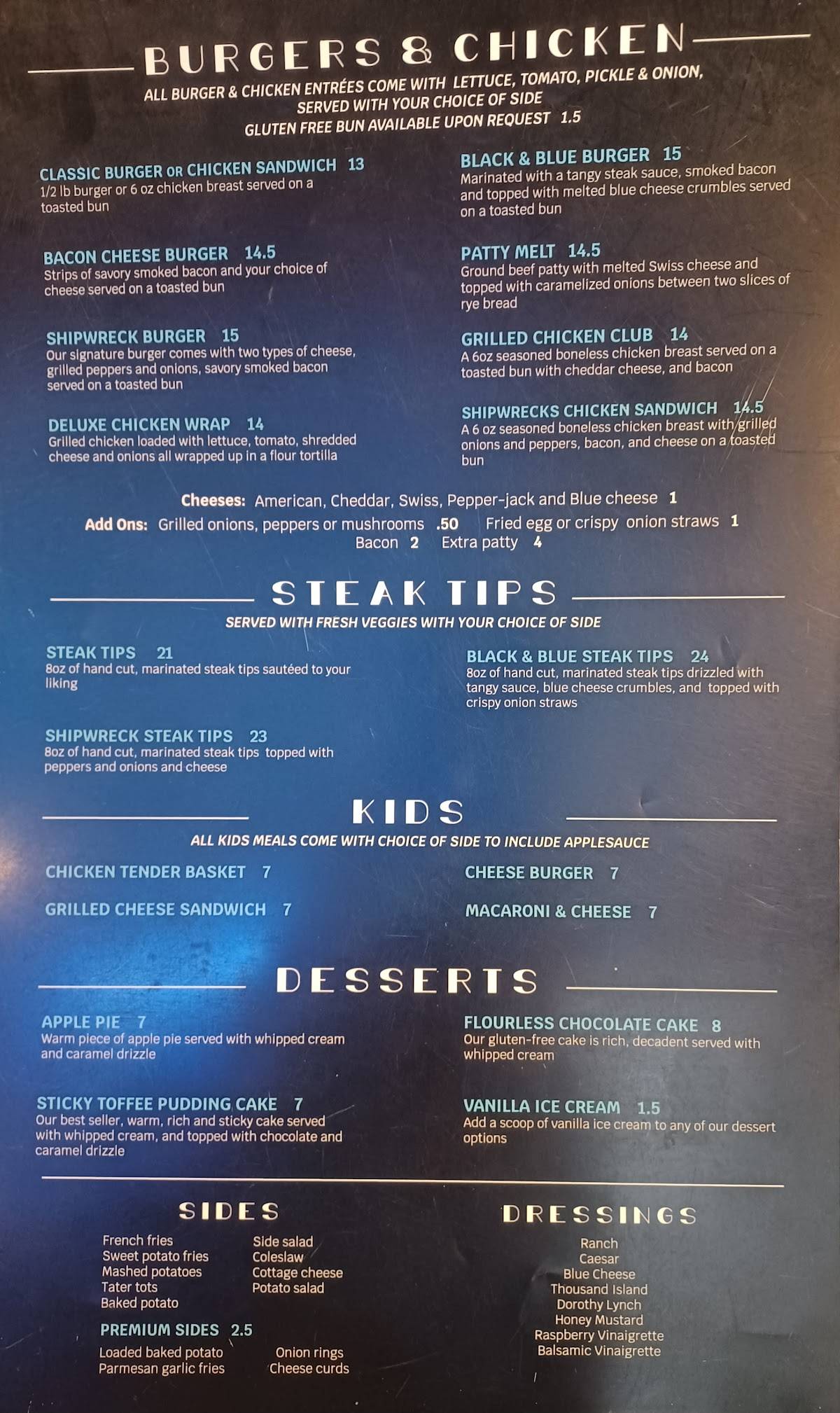 Menu at Shipwrecks Bar & Grill, Rapid City
