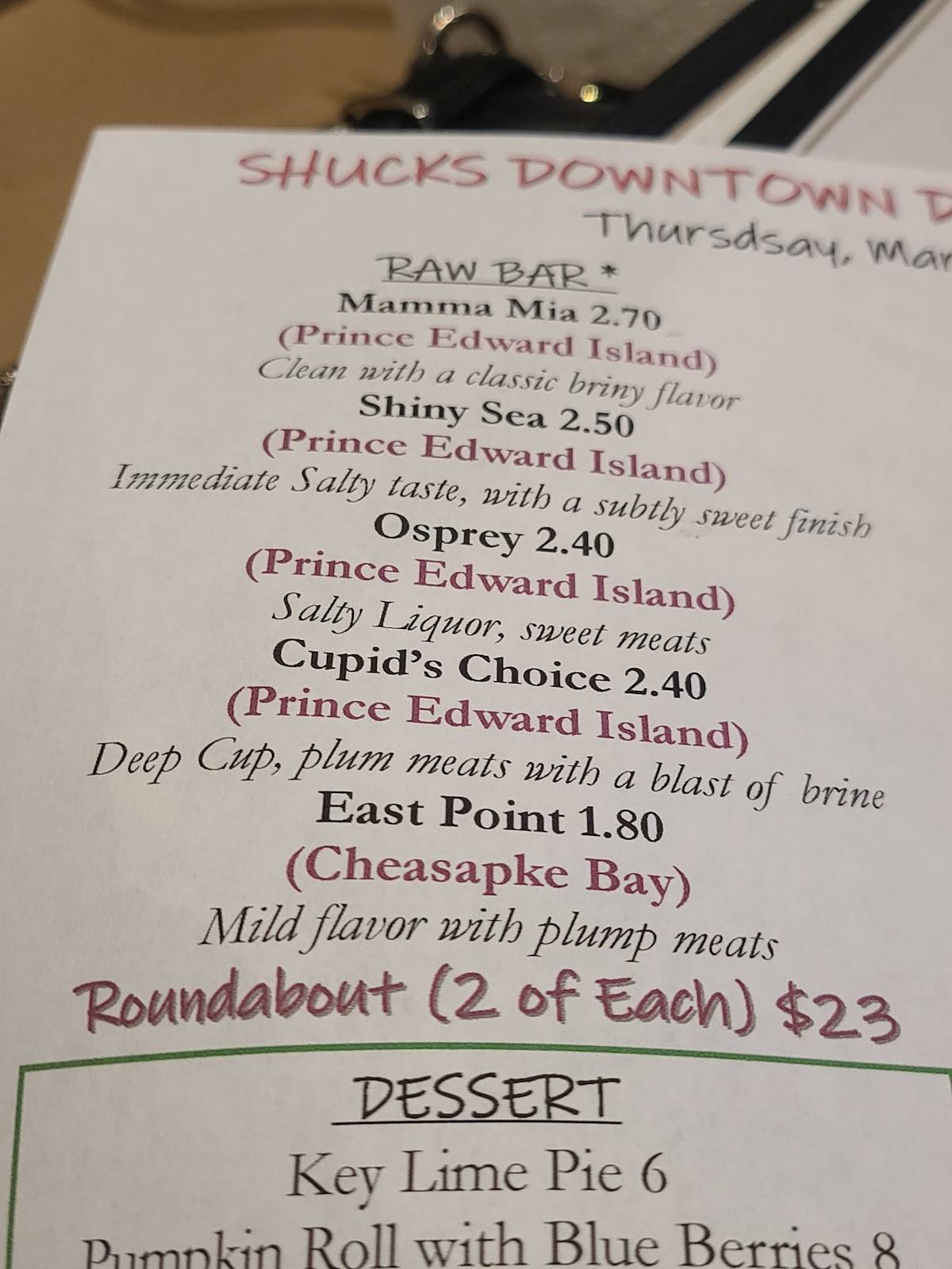 Menu at Shucks Fish House & Oyster Bar, Omaha, Leavenworth St