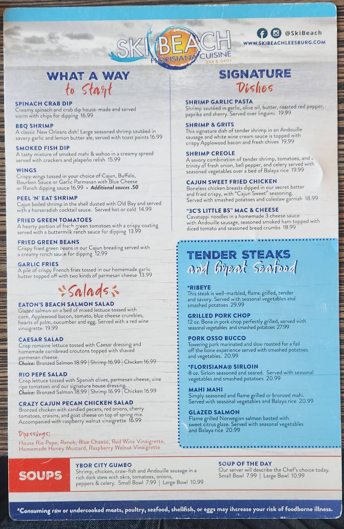 Menu at Ski Beach Bar and Grill, Leesburg