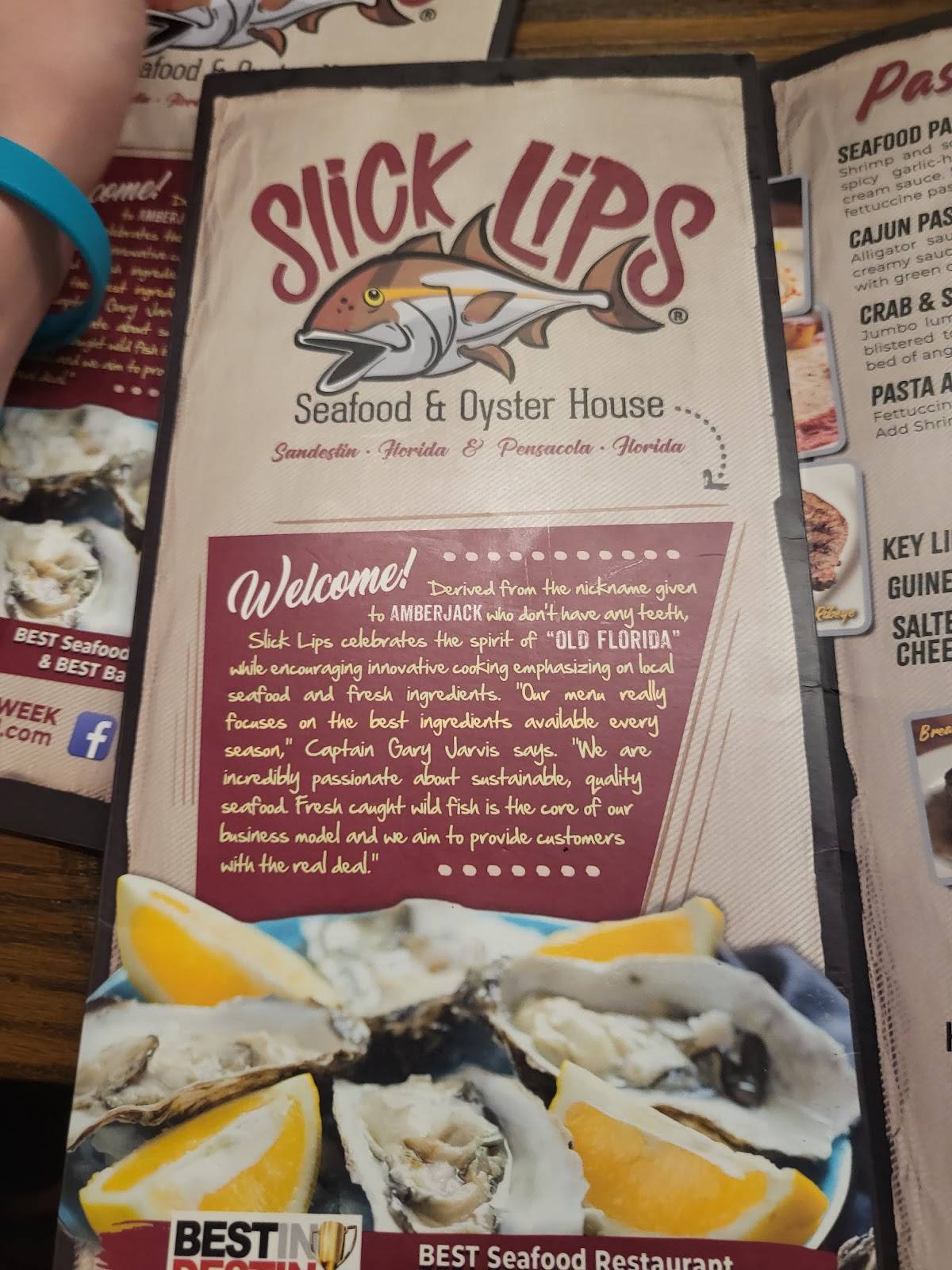 Menu at Slick Lips Seafood & Oyster House restaurant, Miramar Beach
