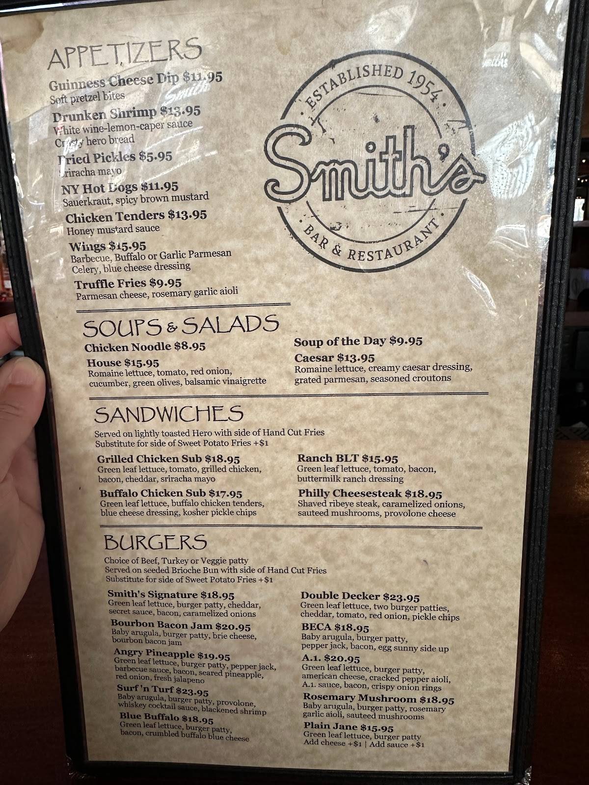 Menu at Smith's Bar, West New York, 701 8th Ave
