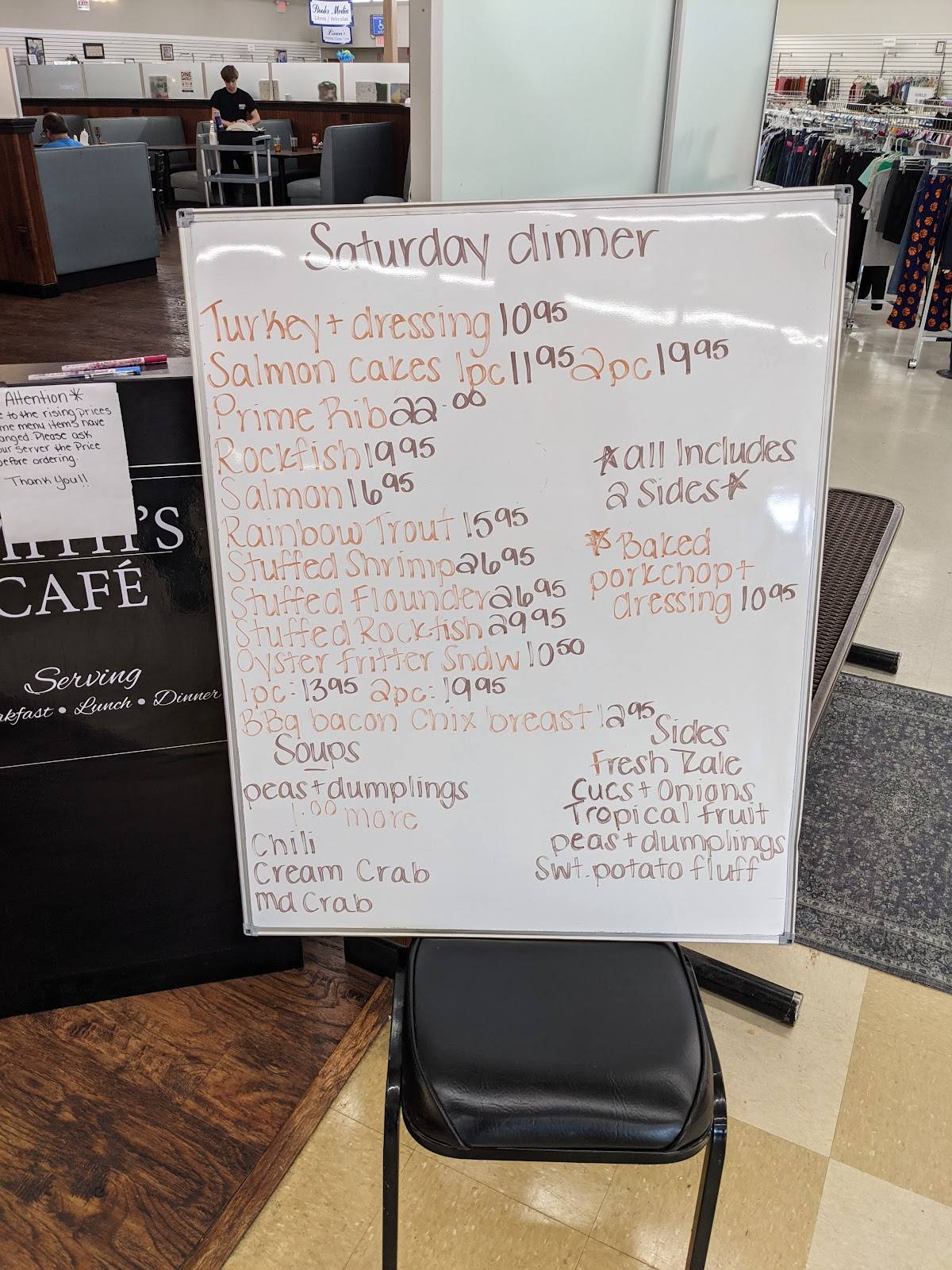 Menu at Smith's Cafe, Seaford