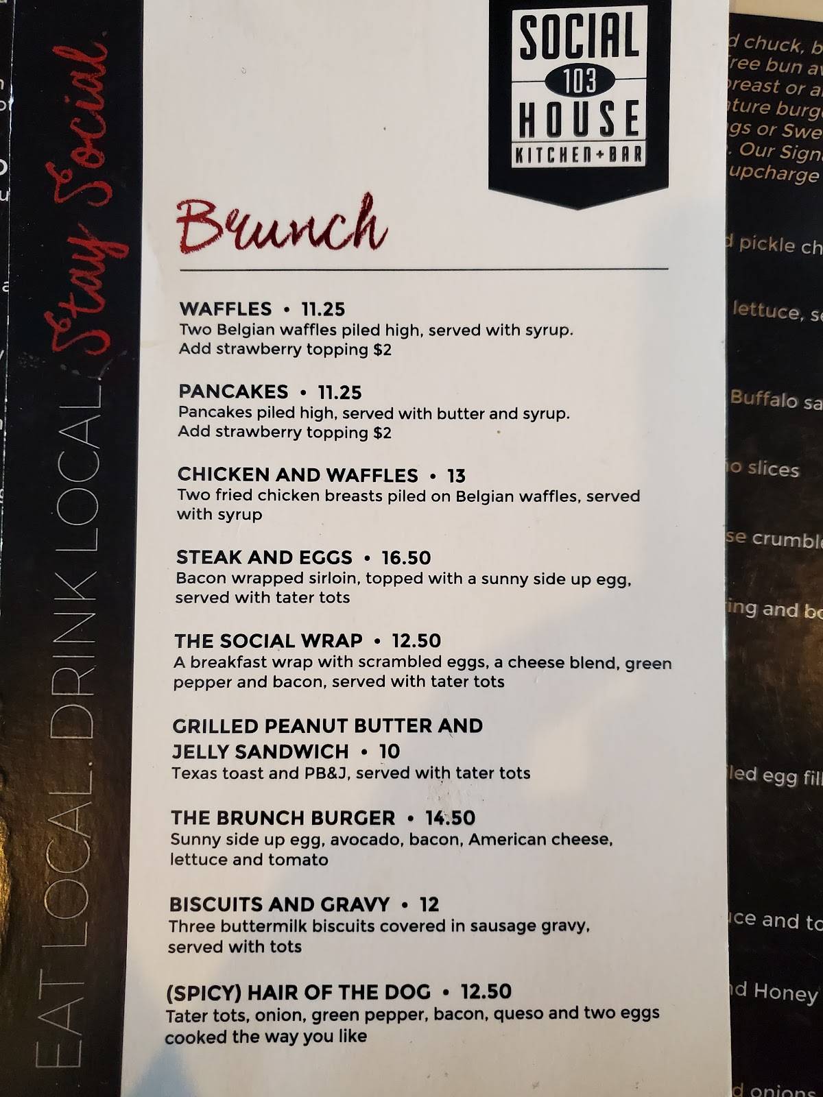 Menu at Social House 103 pub & bar, Dundee