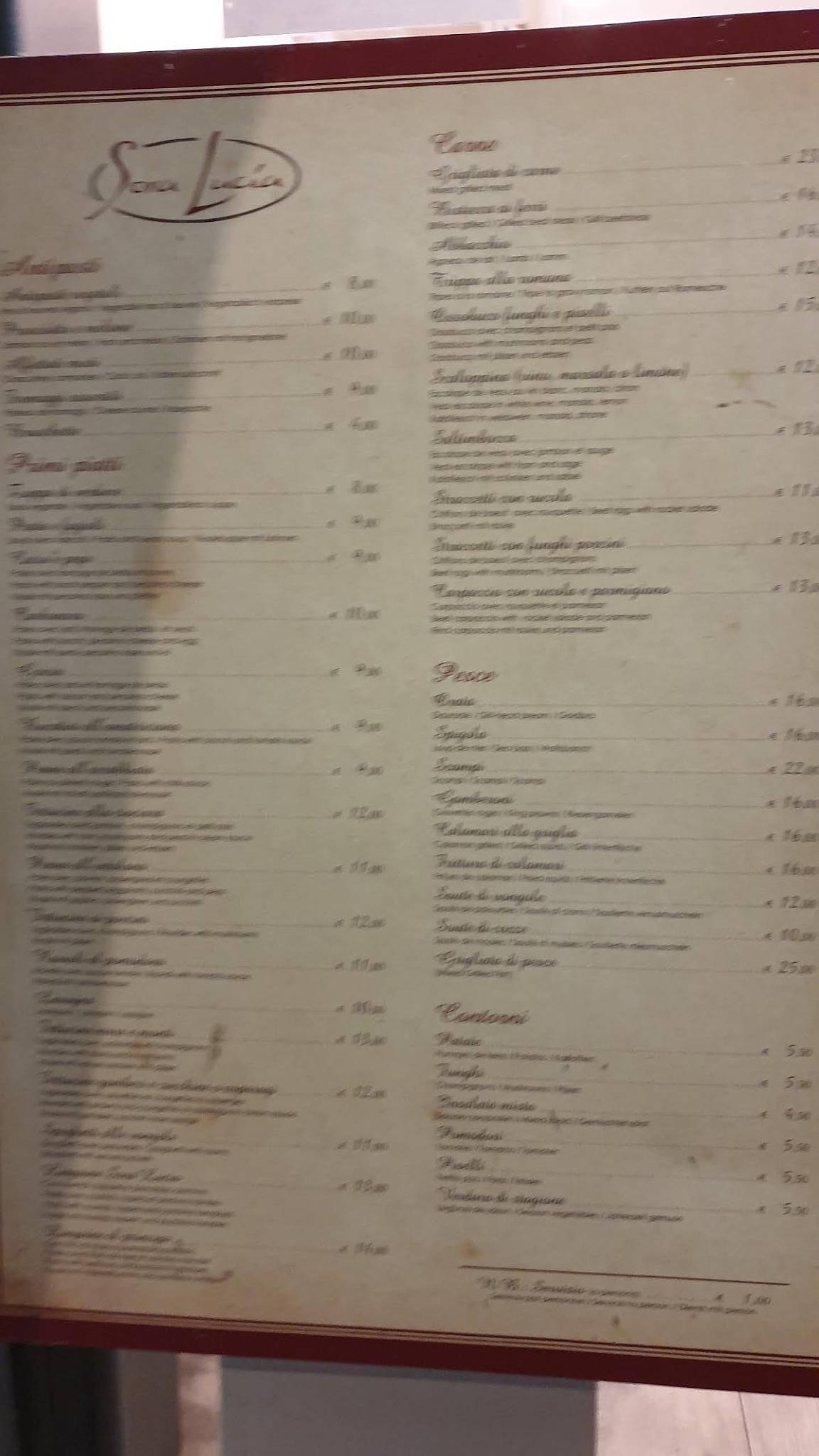 Menu da Ristorante Sora Lucia, Roma