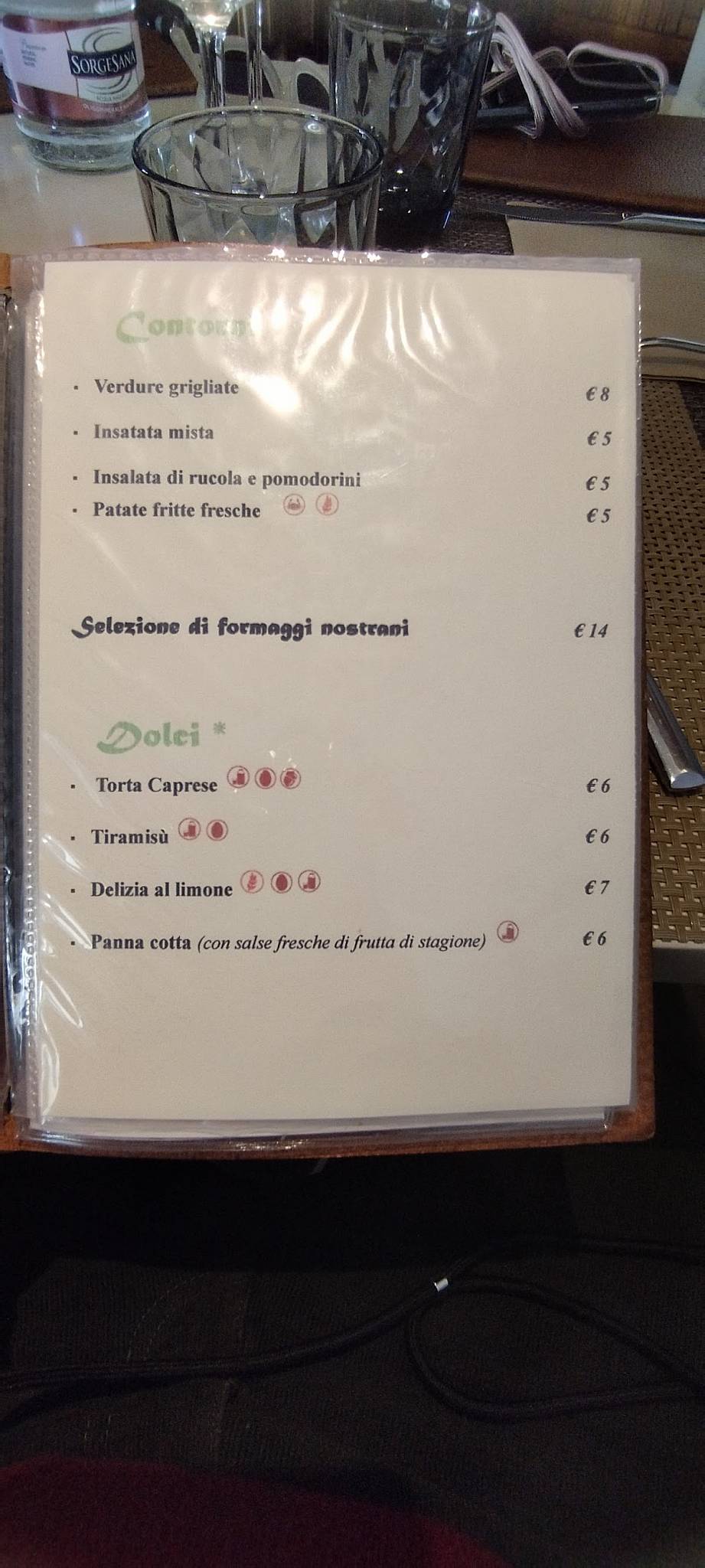 Menu at Trattoria dei Mori restaurant, Sorrento, Via S. Nicola