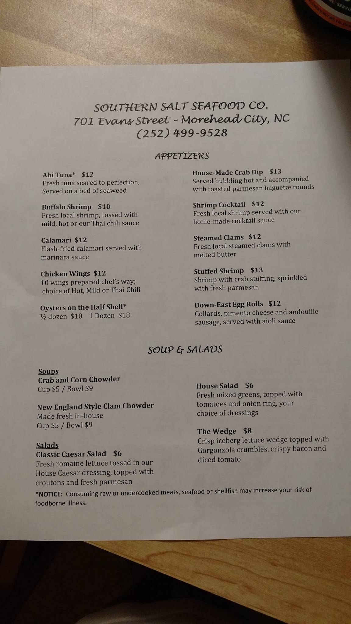 Menu at Southern Salt Seafood Company and Waterfront Restaurant ...