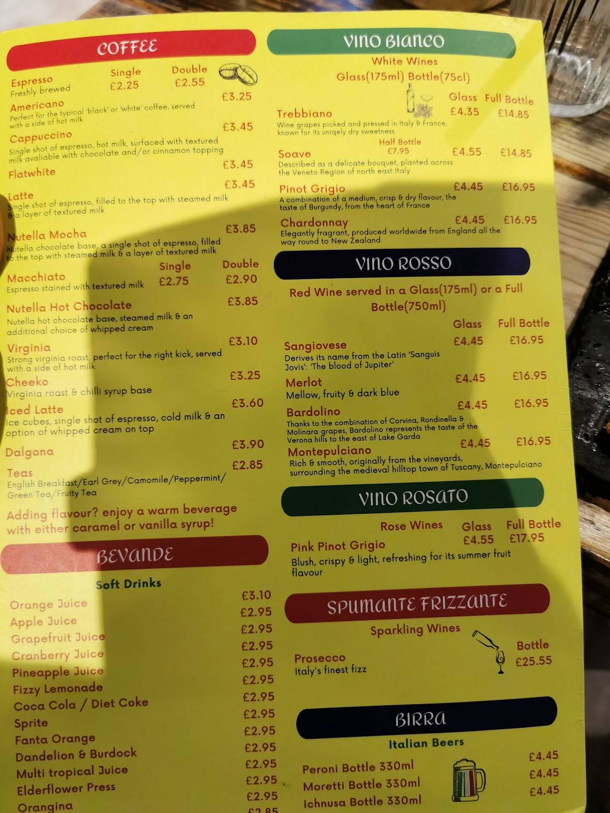 Menu at Sovrano Caffe Nuneaton restaurant, Nuneaton