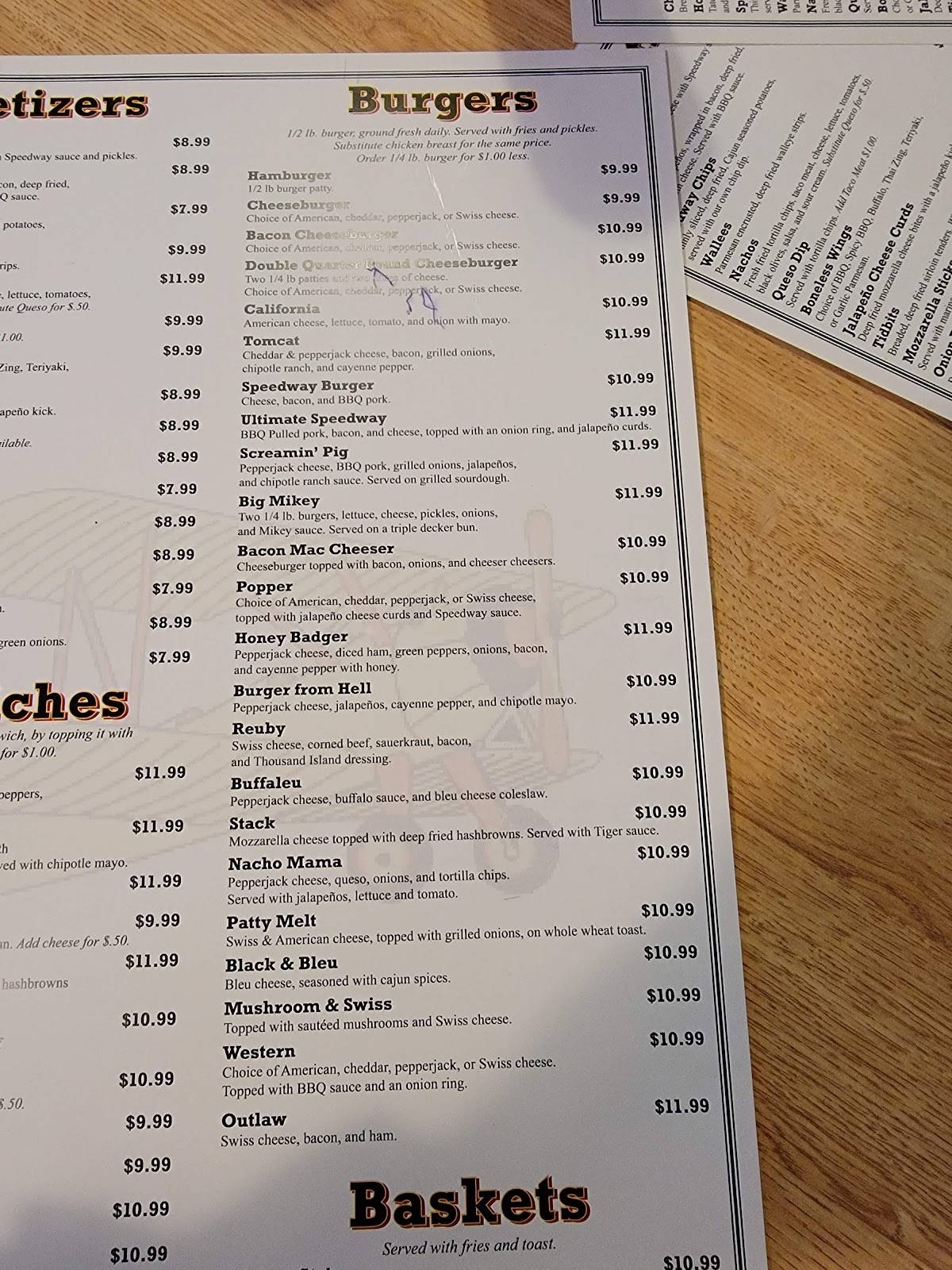 Menu at Speedway 805 Grill & Bar, Grand Forks