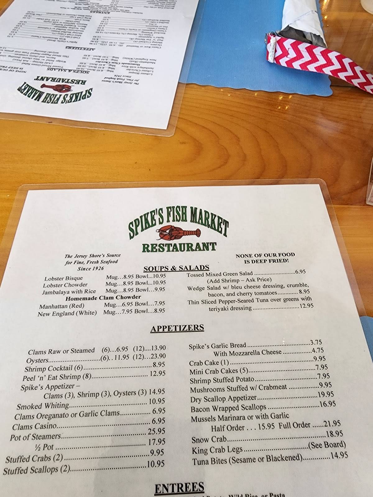 Menu at Spike's Fish Market & Restaurant, Point Pleasant Beach