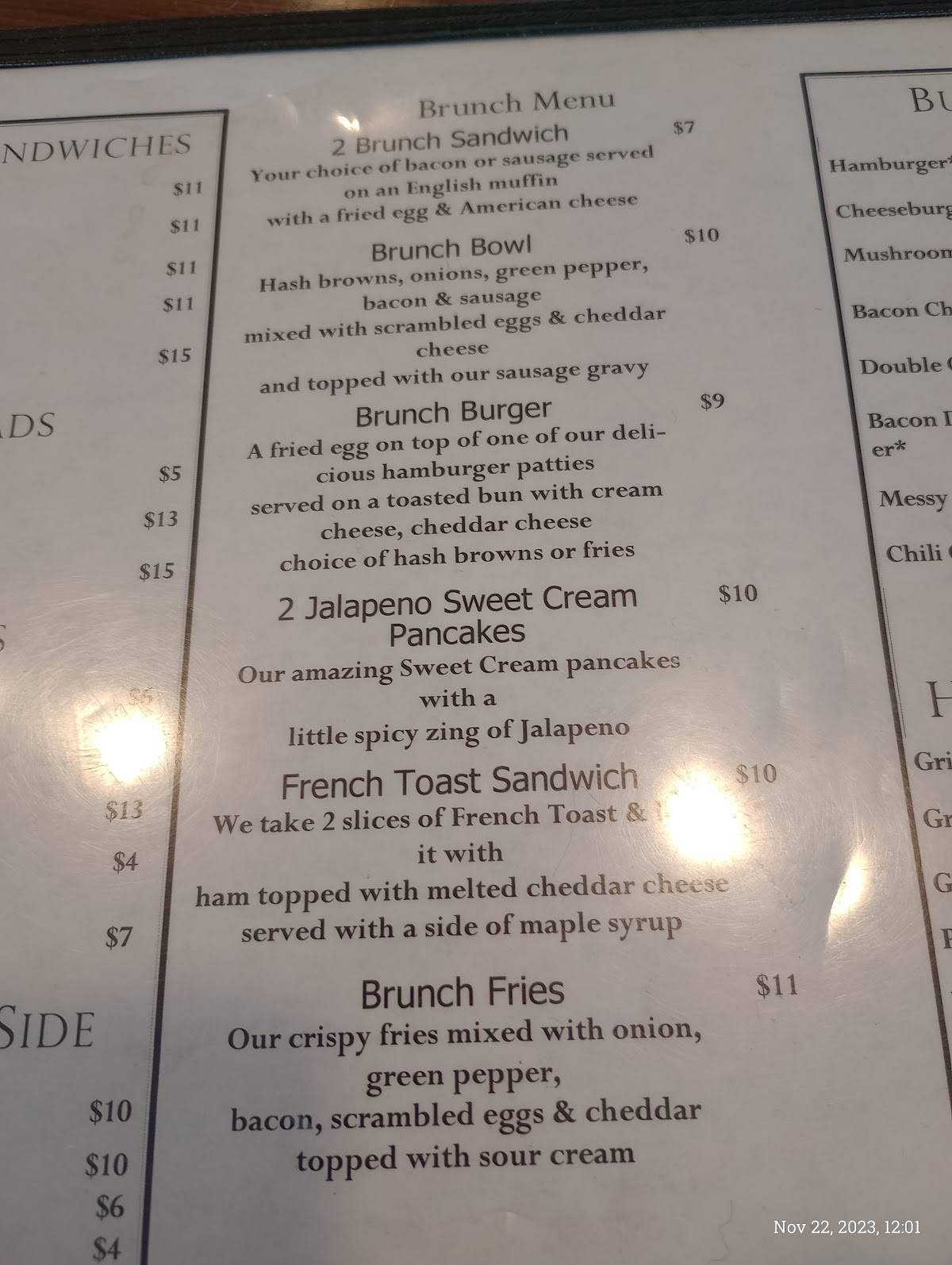 Menu at Uncle Rusty's Diner restaurant, Spokane