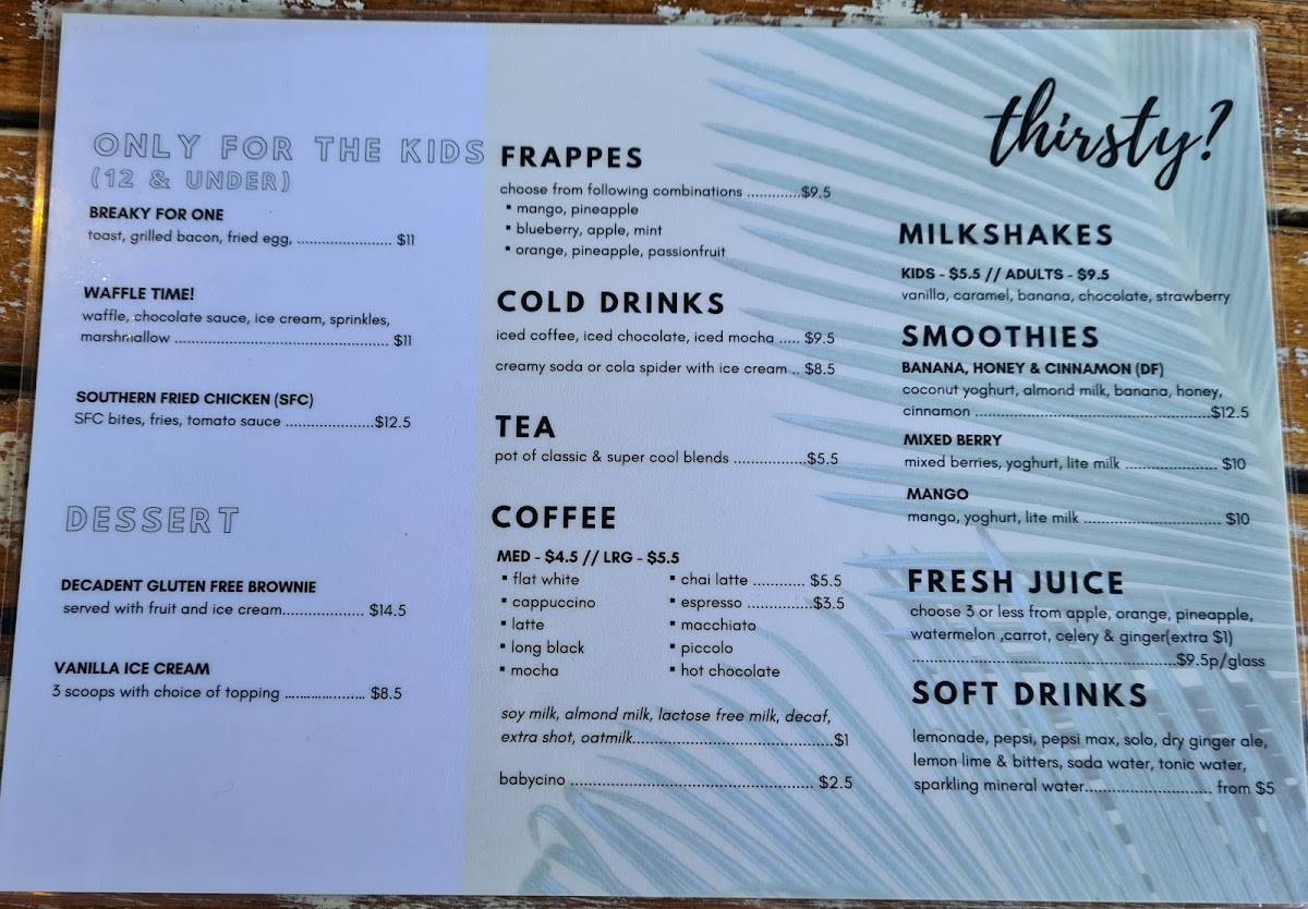 Menu at St. Crispins cafe, Port Douglas
