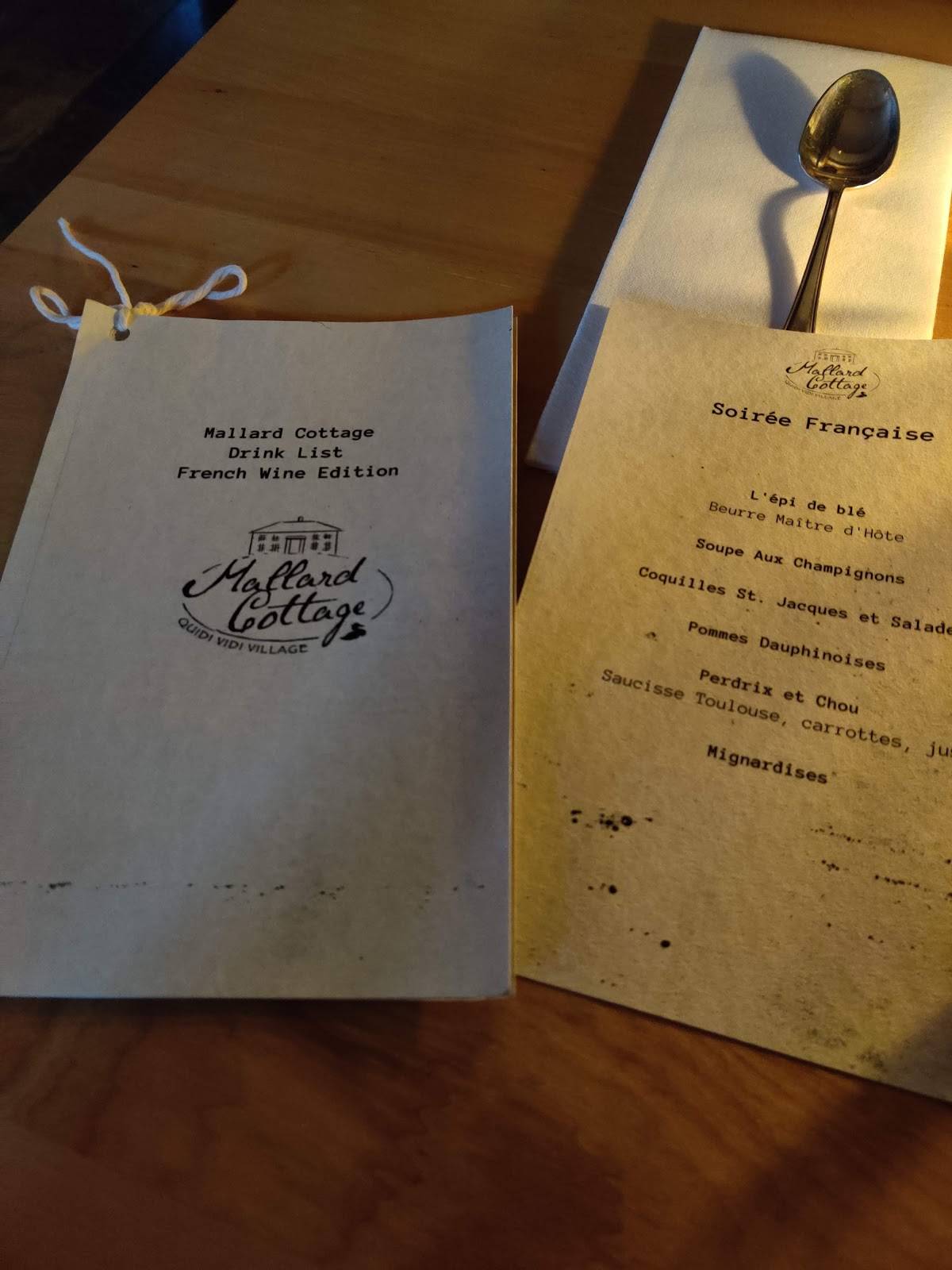 Menu at Mallard Cottage restaurant, St. John's