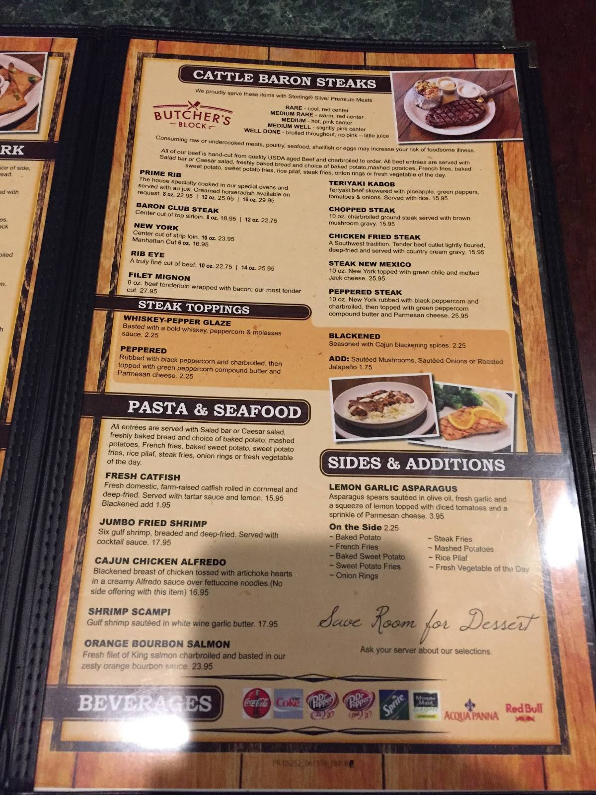Menu at Cattle Baron, Ruidoso, 657 Sudderth Dr