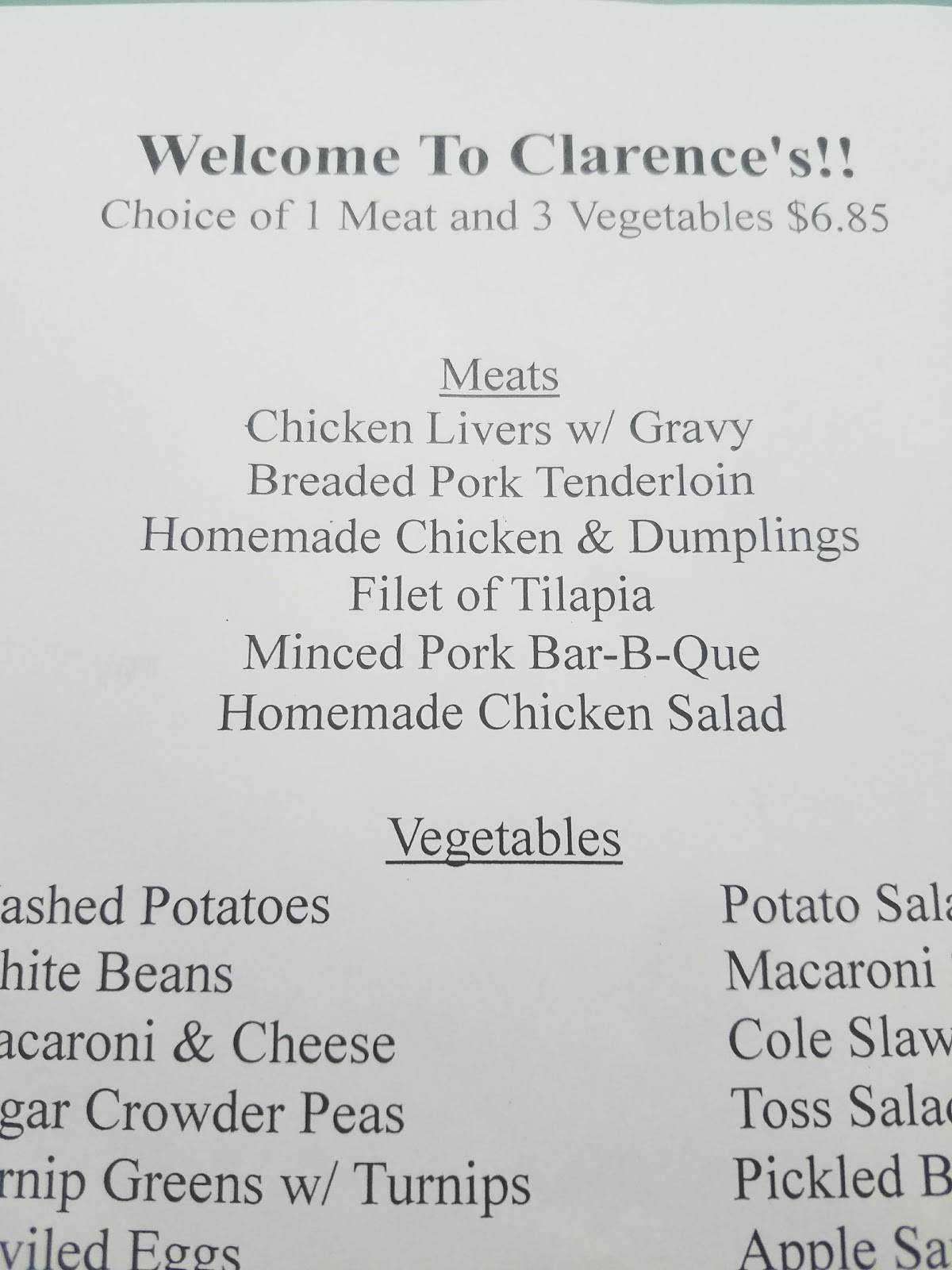 Menu at Clarence's Steak & Seafood House steakhouse, Ridgeway