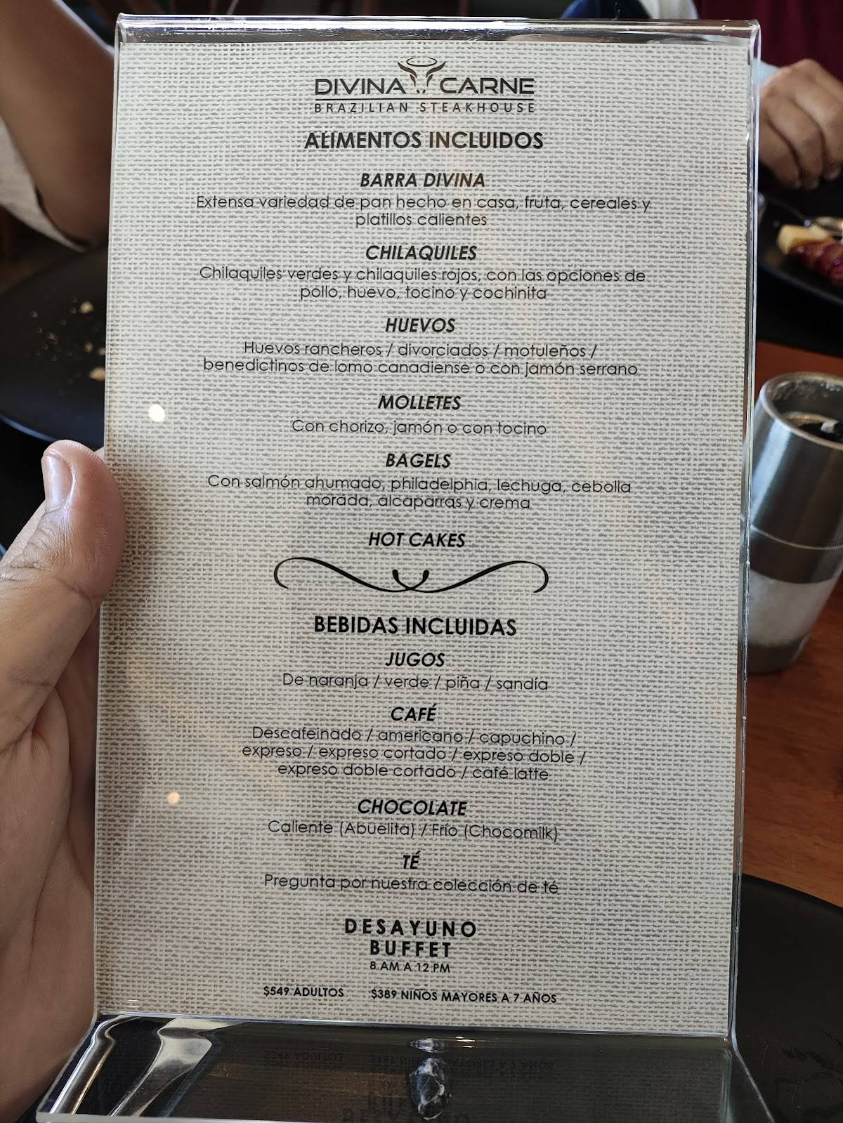 Menu at Divina Carne steakhouse, Cancún