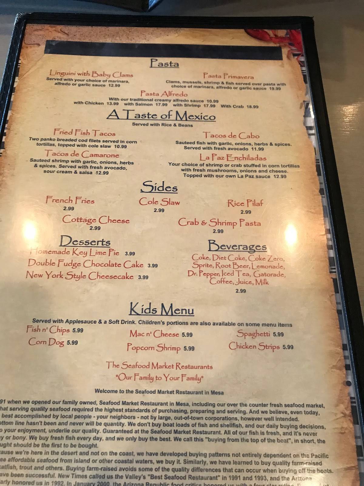 Menu at Seafood Market & Restaurant, Mesa, E Baseline Rd