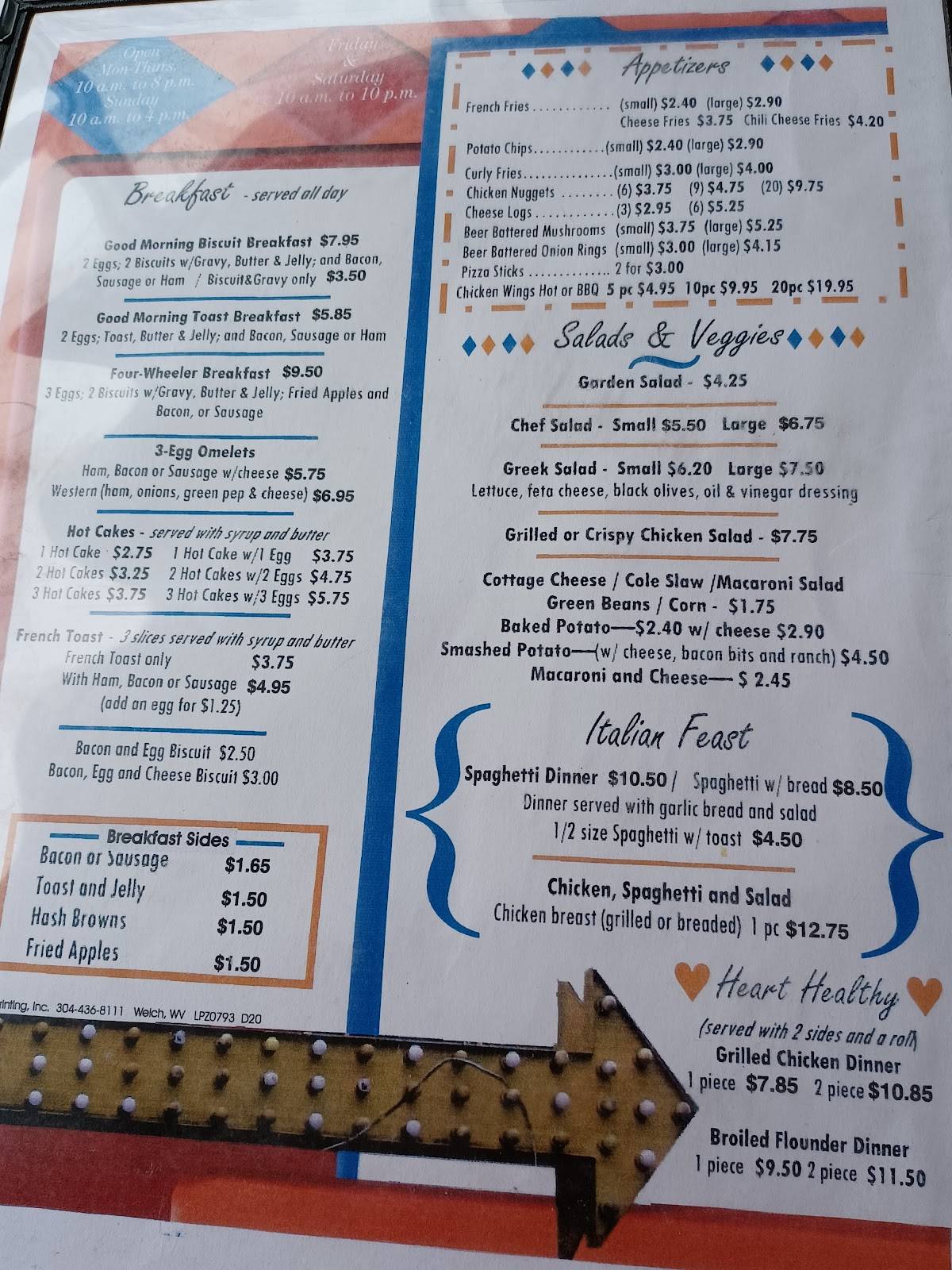 Menu at Sterling Drive-In restaurant, Welch