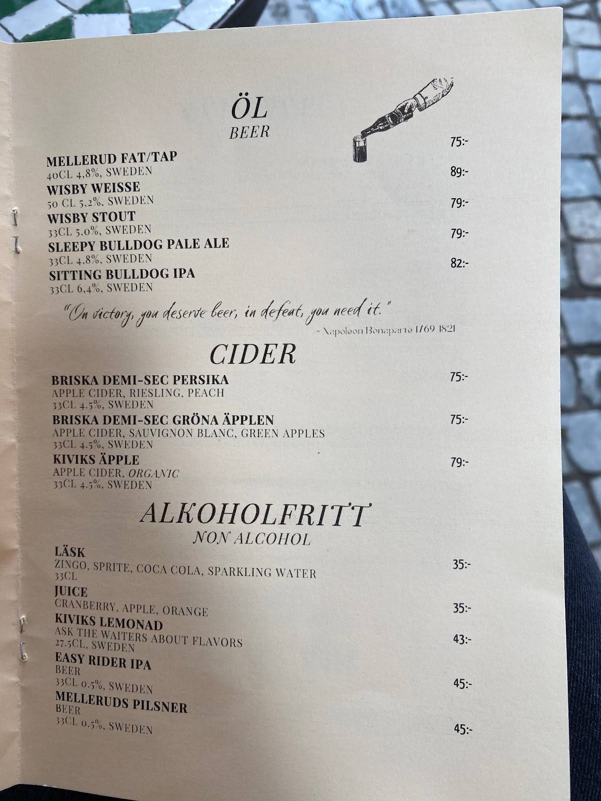 Menu at Stockholms Gästabud restaurant, Stockholm, Österlånggatan 7