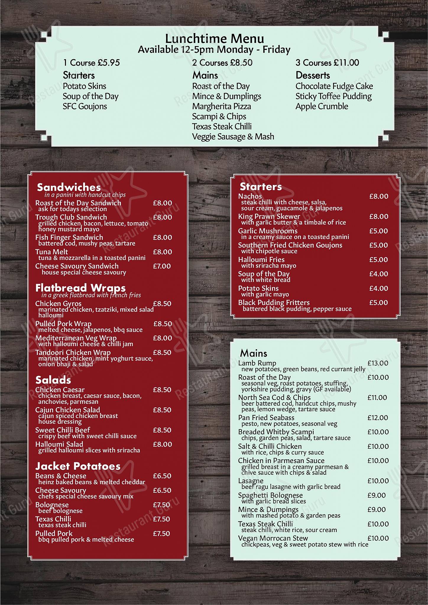 Menu at The Stone Trough pub & bar, Gateshead