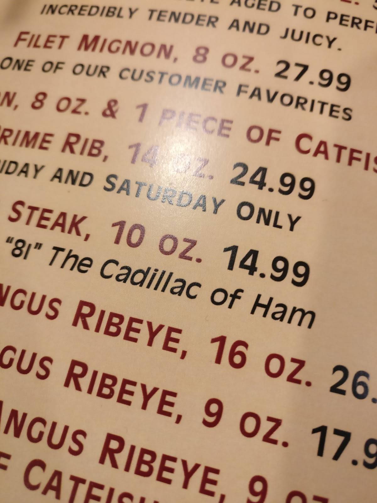 Menu at Stookey's Restaurant, Thorntown