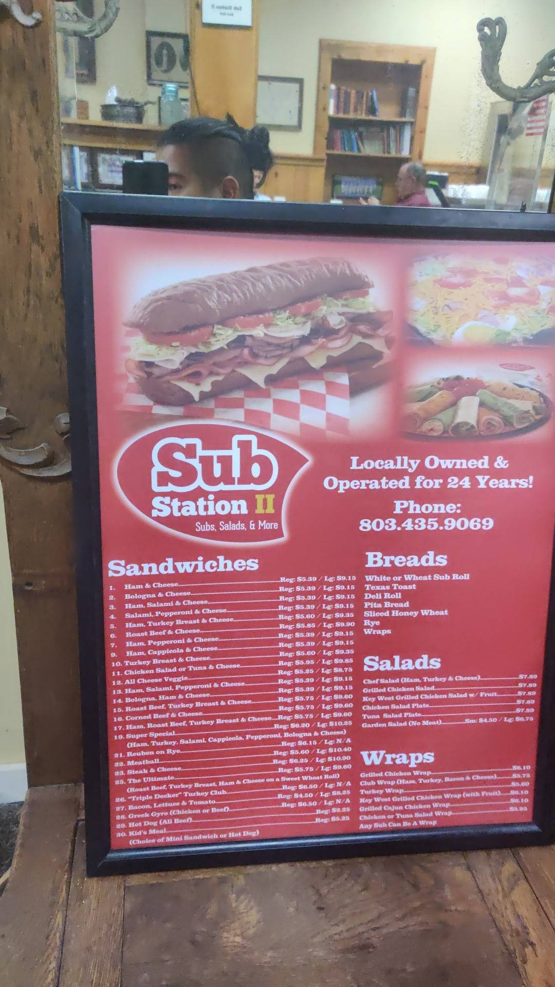 Menu at Sub Station II restaurant, Manning