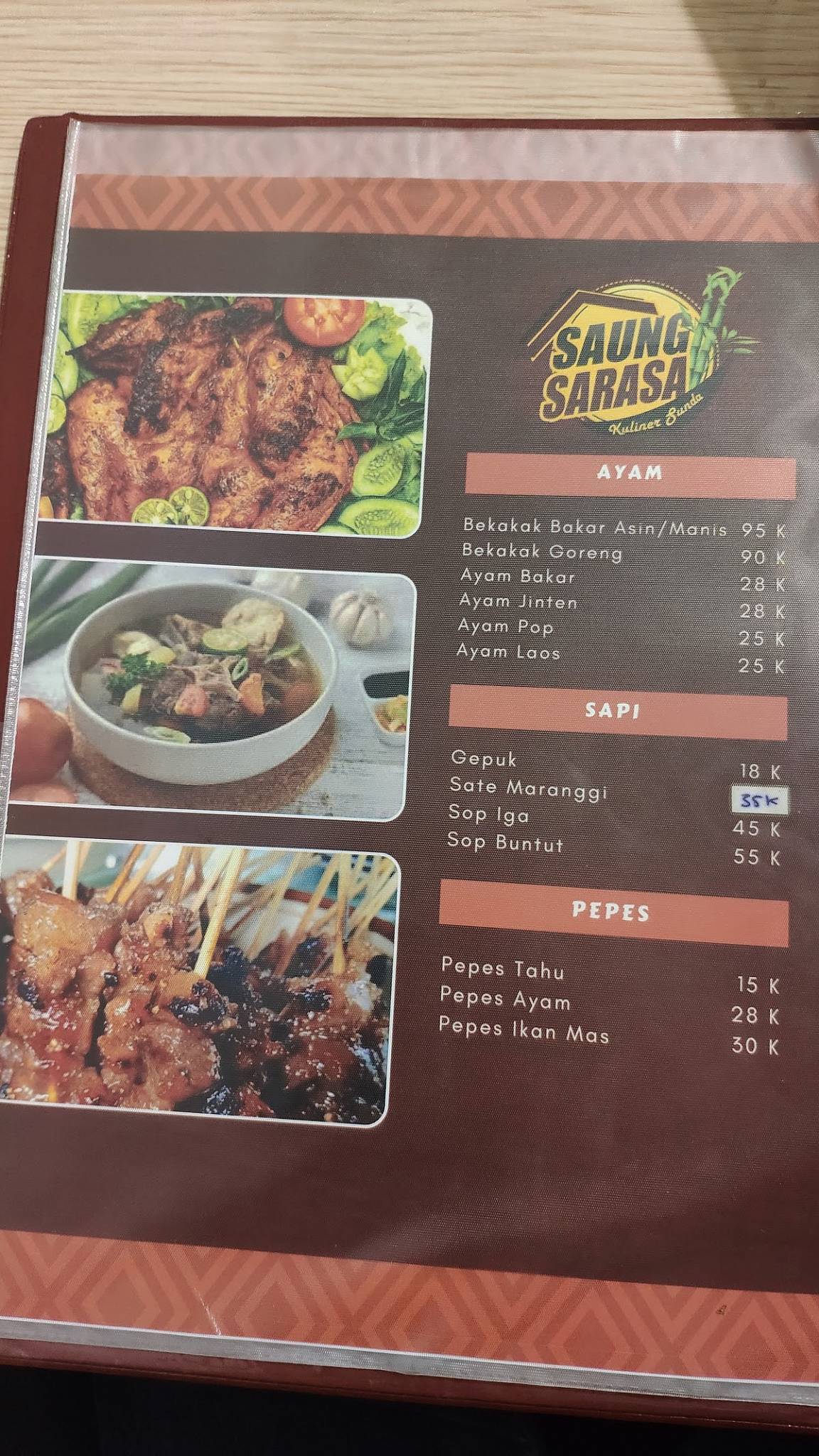 Menu at Rumah makan Saung Sarasa restaurant, Subang