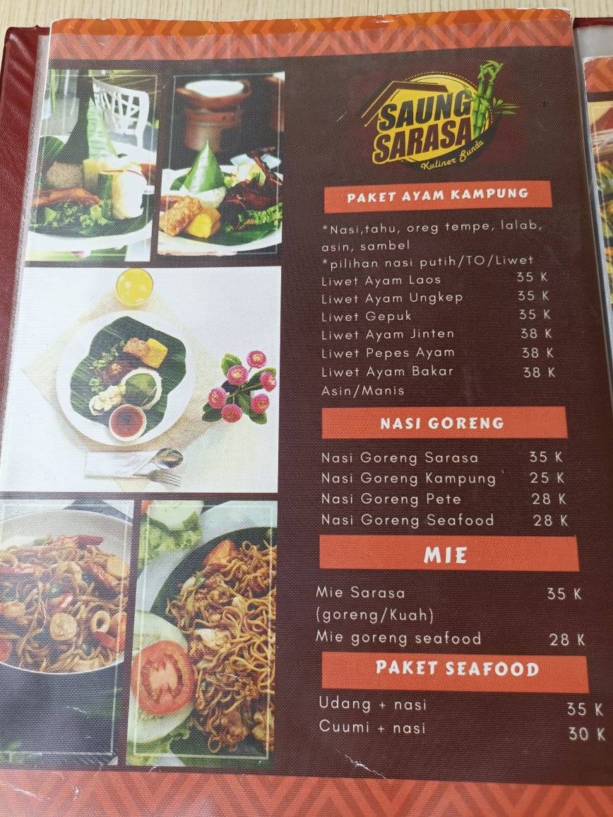 Menu at Rumah makan Saung Sarasa restaurant, Subang