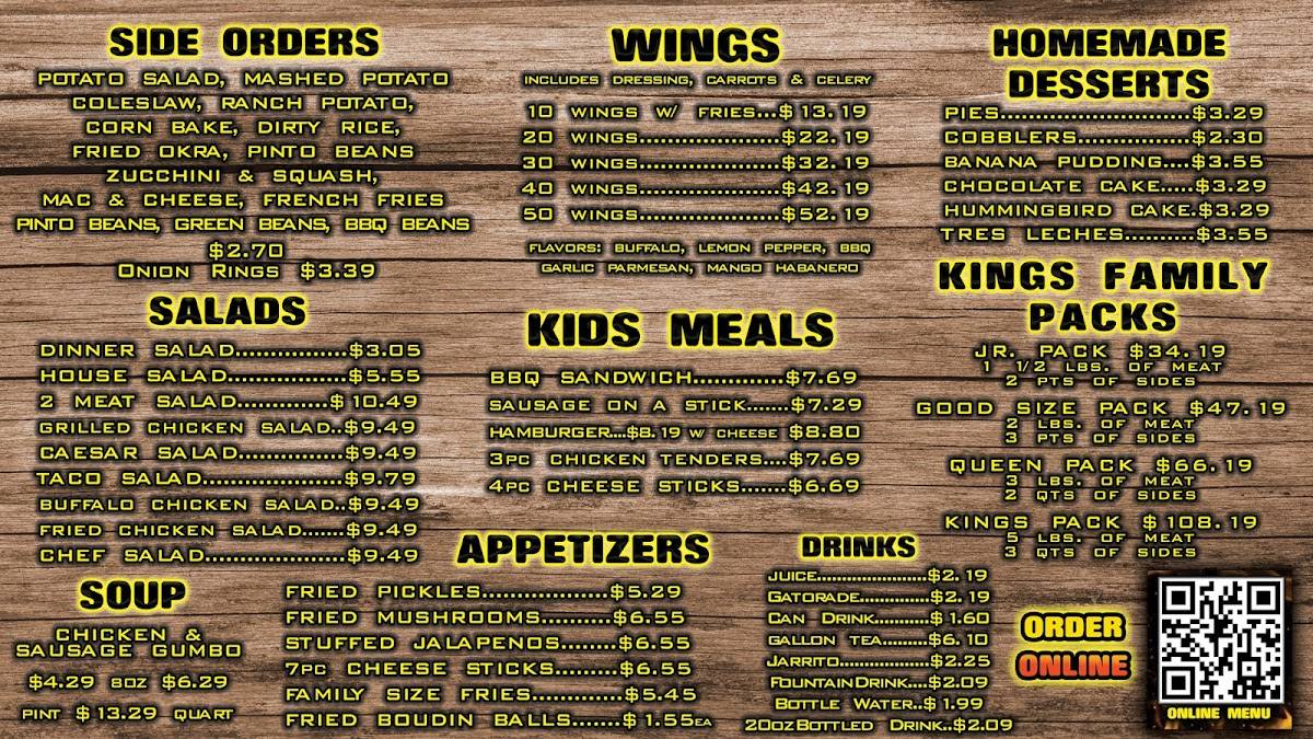 Menu at Kings BBQ, Sugar Land