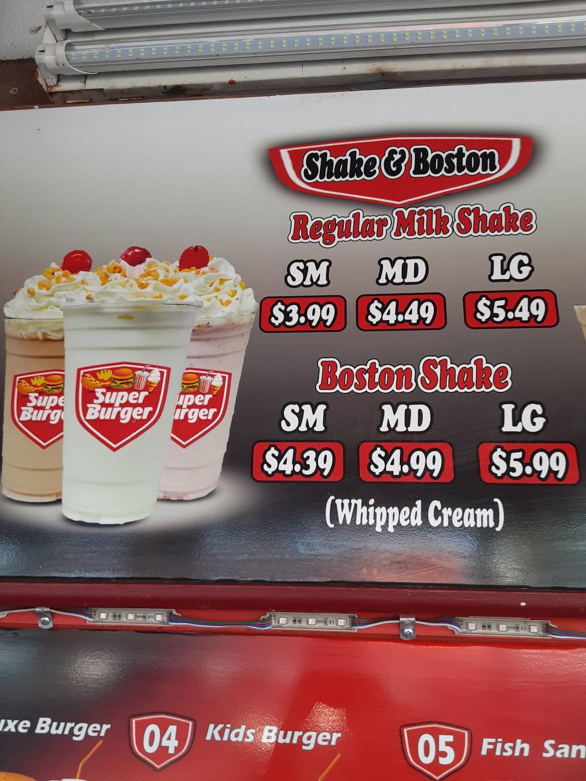 Menu at Super Burger restaurant, Ceres