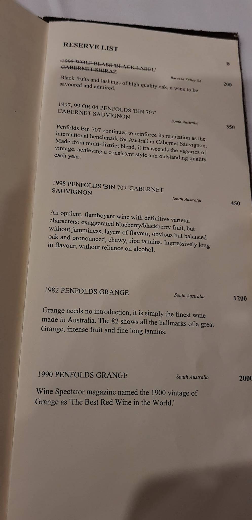 Menu at Supper Inn restaurant, Melbourne