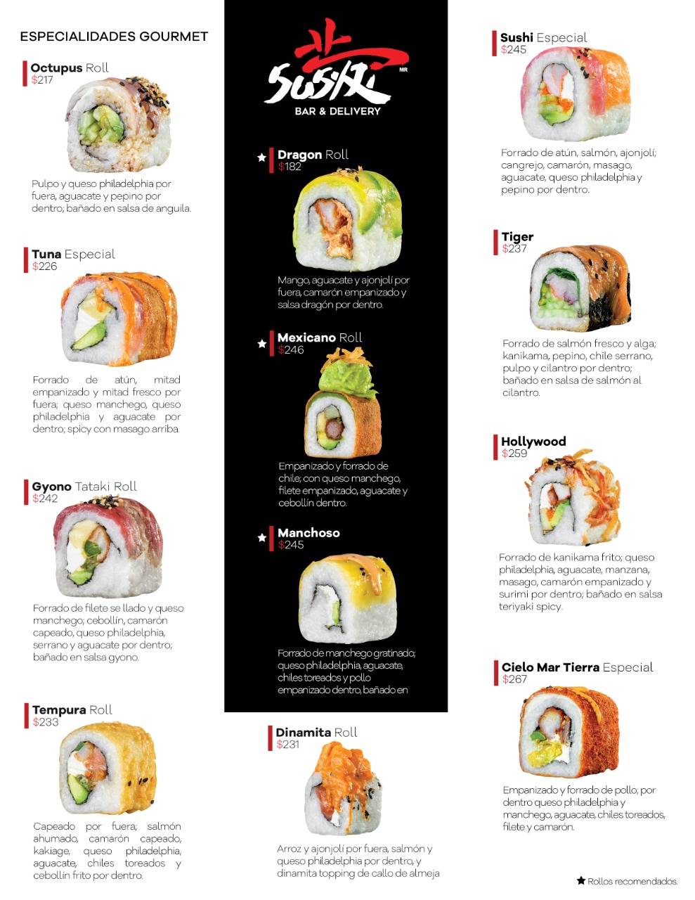 Menu at Sushi Bar & Delivery, Mexicali, Calz. Justo Sierra 1515