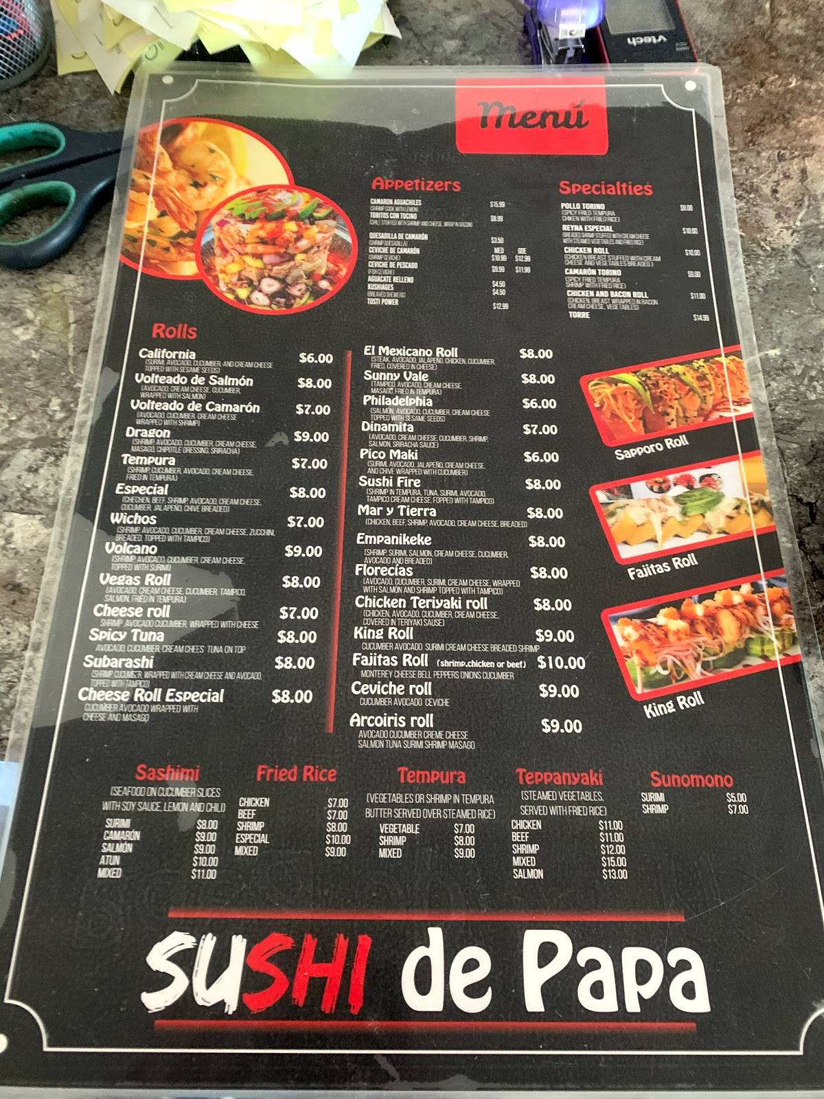 Menu at Sushi De Papa restaurant, Douglas, 524 E 8th St