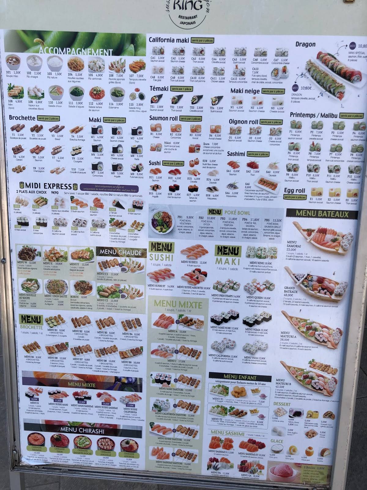Menu au Sushi King restaurant, Dijon