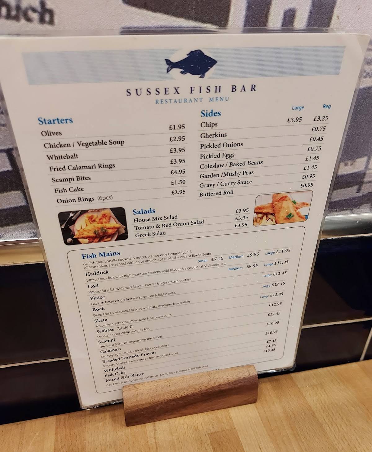 Menu at Sussex Fish Bar, London