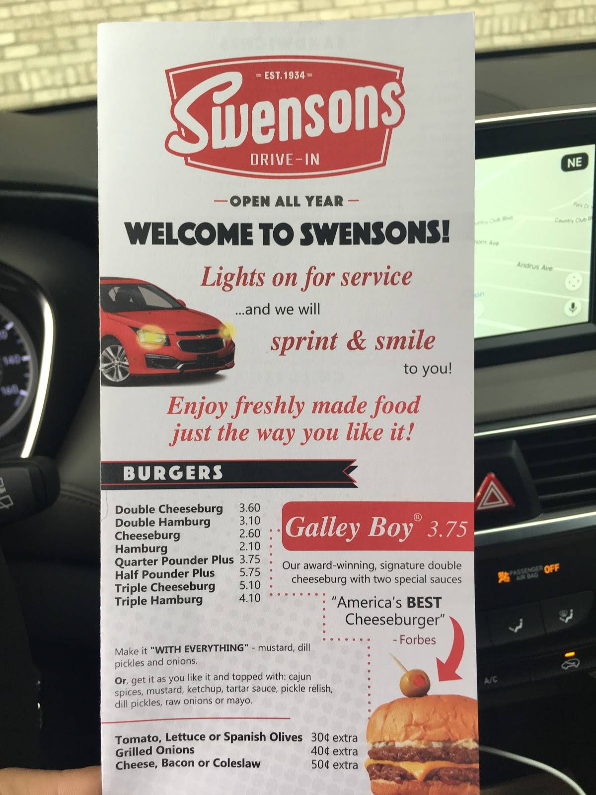 Menu at Swensons Drive-In fast food, North Olmsted