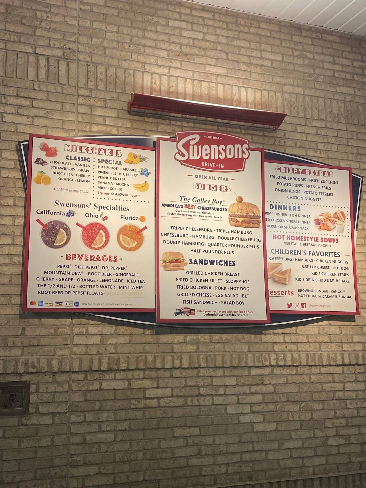 Menu at Swensons Drive-In fast food, North Olmsted