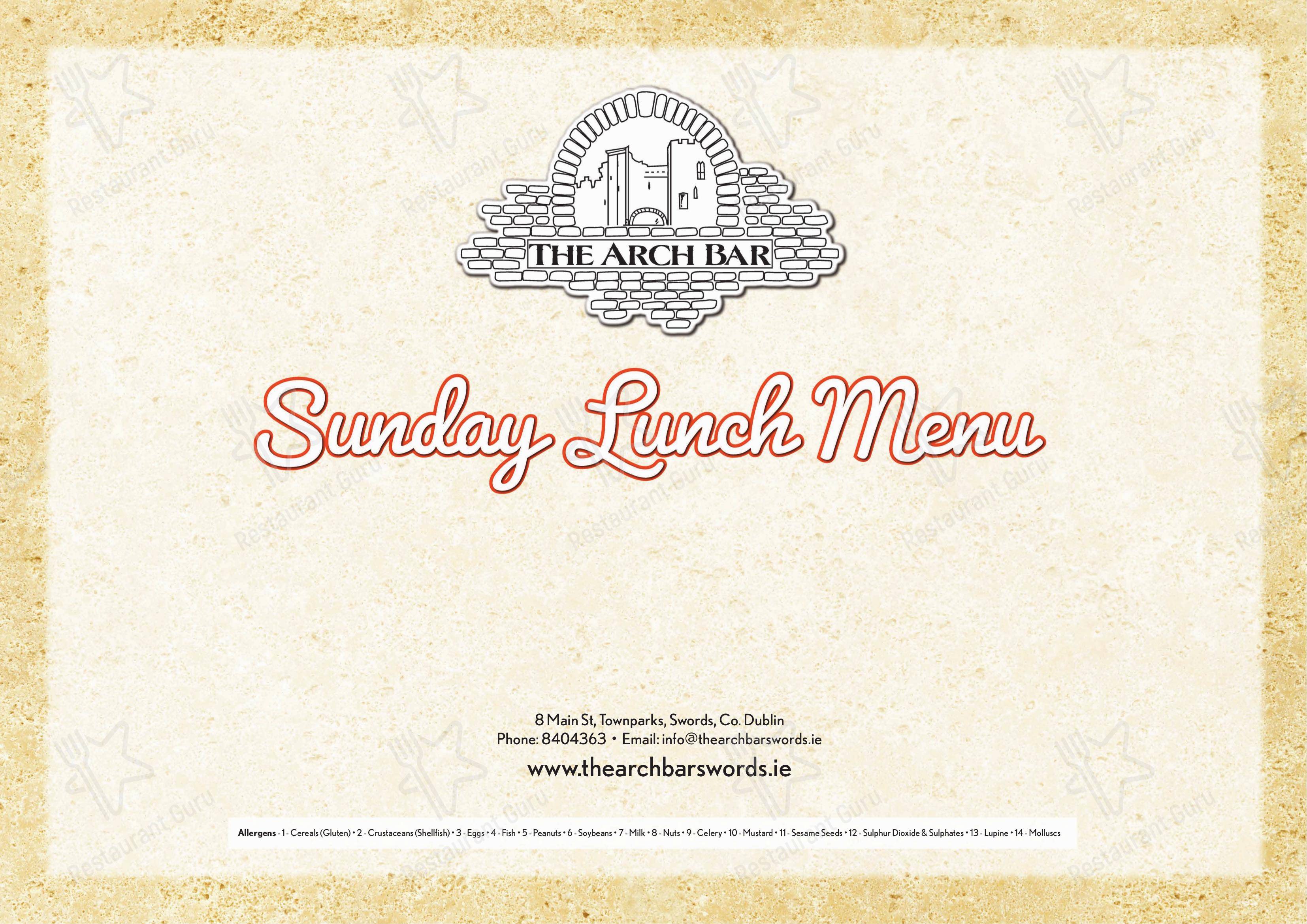 Menu at The Arch Bar, Swords