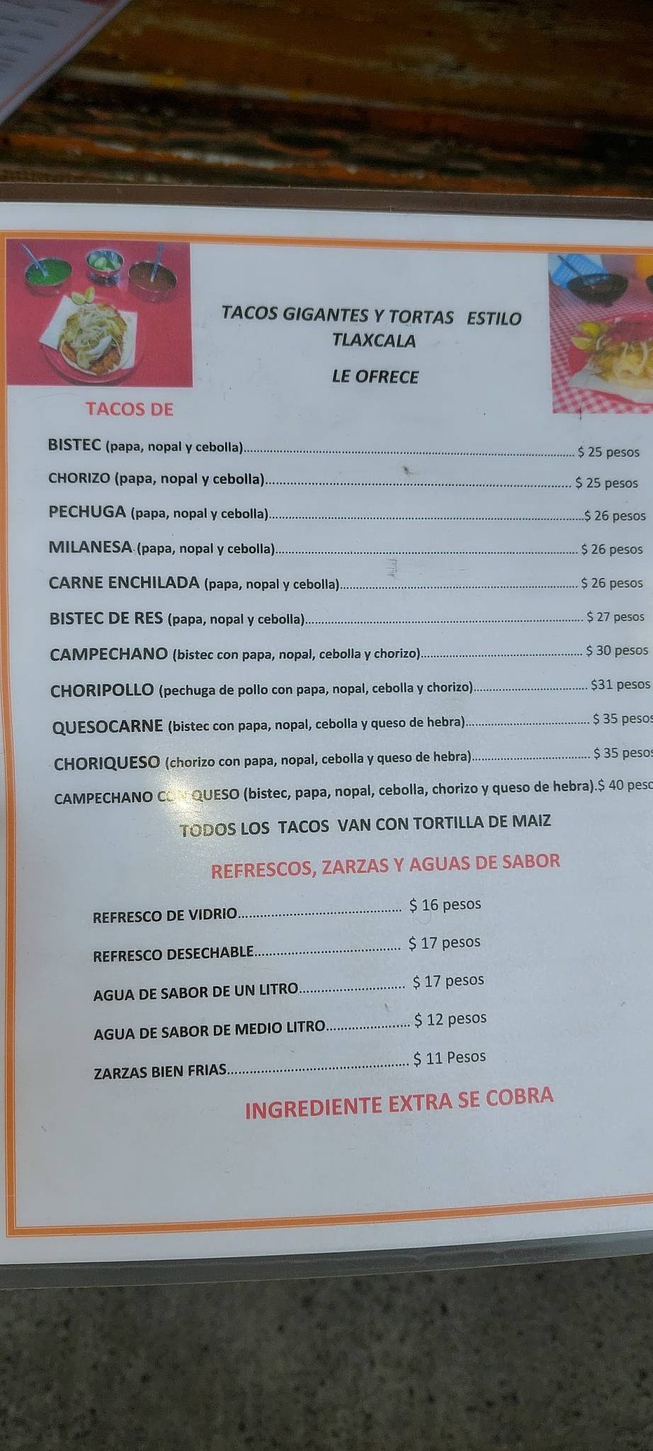 Menu at TACOS GIGANTES Y TORTAS restaurant, Túxpam de Rodríguez Cano