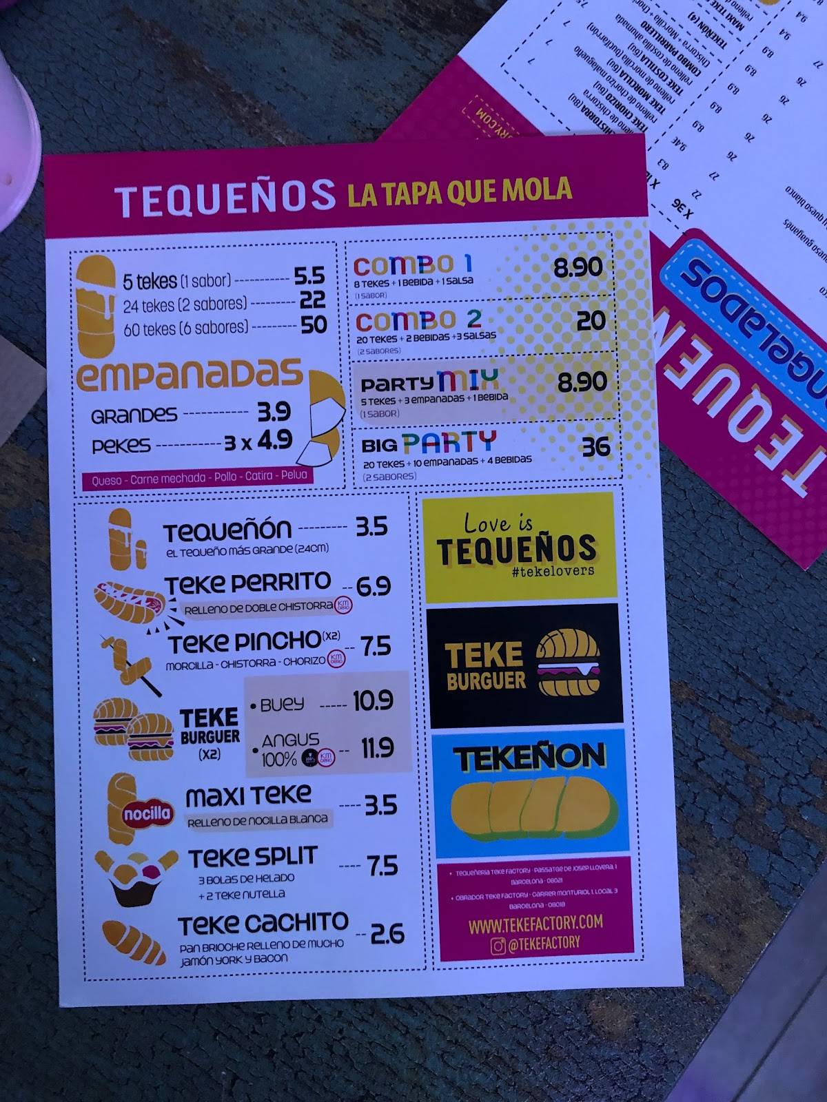 Carta del restaurante TEQUEÑERÍA TEKE FACTORY (tequeños), Barcelona