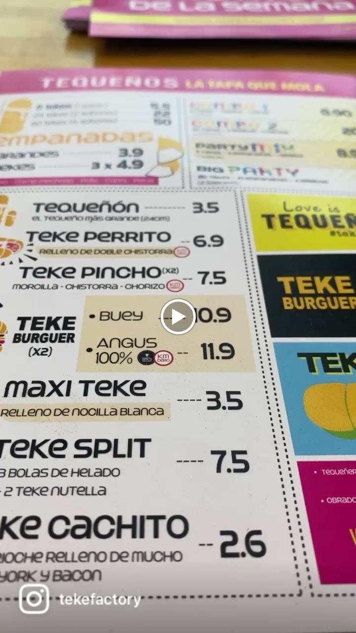 Carta del restaurante TEQUEÑERÍA TEKE FACTORY (tequeños), Barcelona