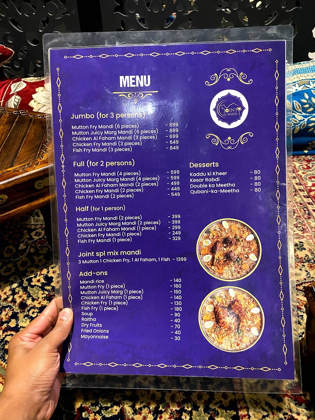 Menu at THE JOINT AL-MANDI, Hyderabad