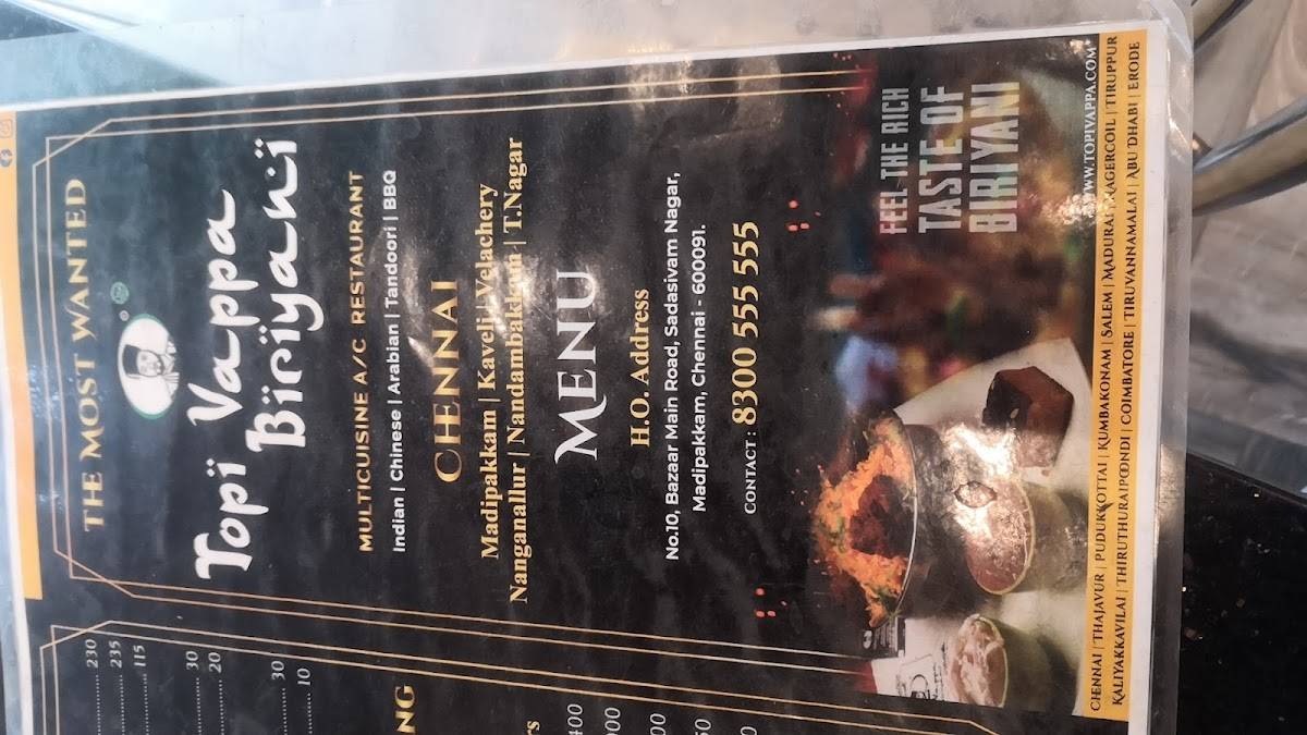 Menu at TOPI VAPPA BIRIYANI NANGANALLUR BRANCH, Chennai